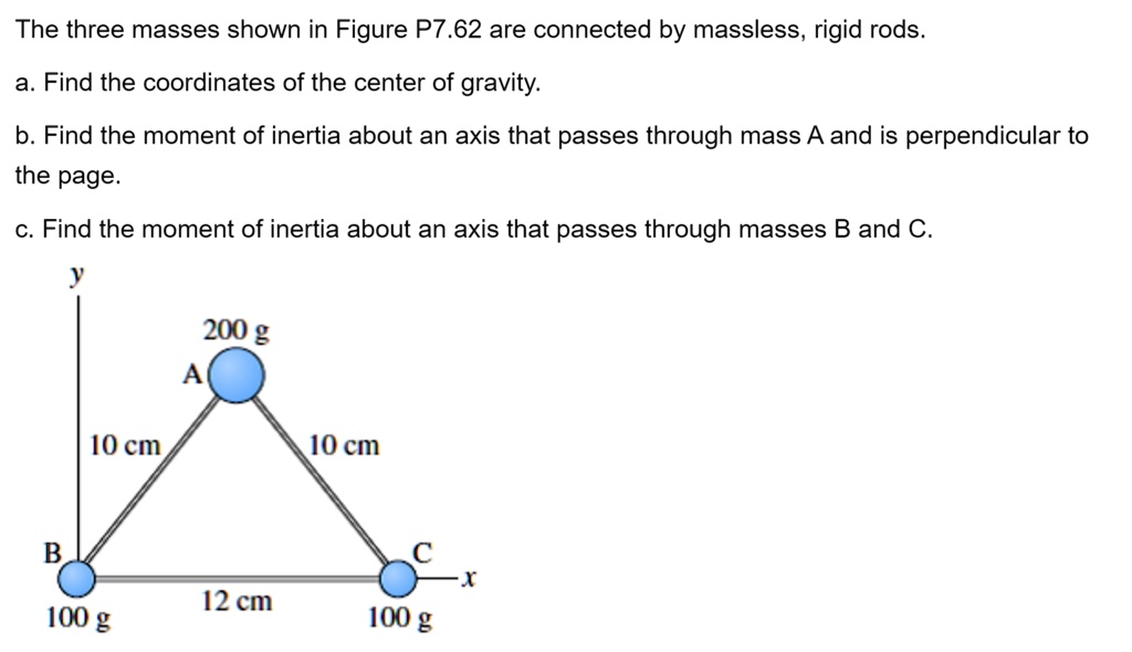 SOLVED: The three masses shown in Figure P7.62 are connected by massless, rigid rods. a. Find ...