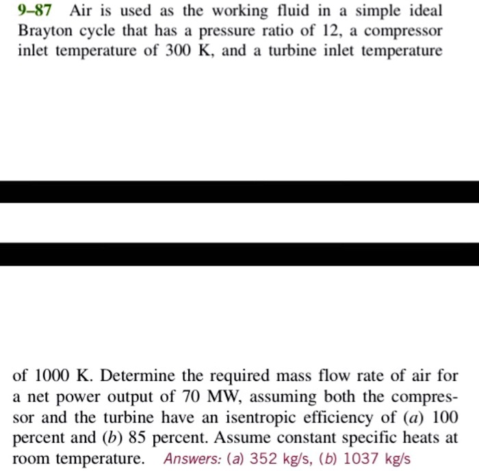 SOLVED: 9-87 Air is used as the working fluid in a simple ideal Brayton ...