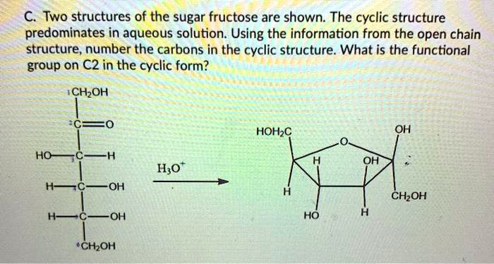 SOLVED: C. Two structures of the sugar fructose are shown: The cyclic ...