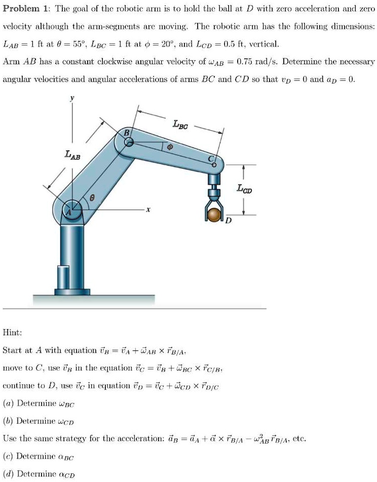 Problem 1: The goal of the robotic arm is to hold the ball at D with ...