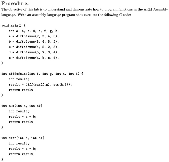 Solved Please Write In Arm Assembly Language Procedure The Objective Of This Lab Is To