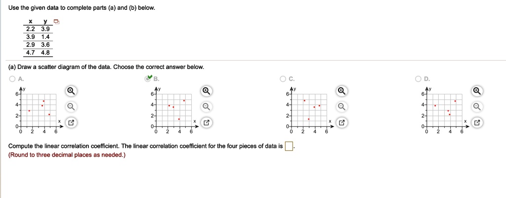 SOLVED: Use the given data t0 complete parts (a) and (b) below: 4.8 (a) Draw scatter diagram of ...