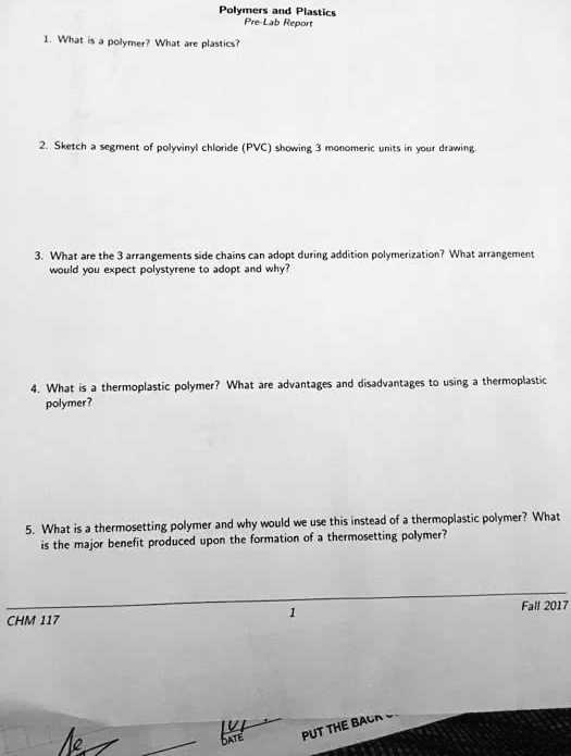 SOLVED: Polymers and Plastics Pre-Lab Report 1. What is a polymer? What ...
