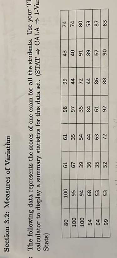 SOLVED: Section 3.2: Measures of Variation The following data ...