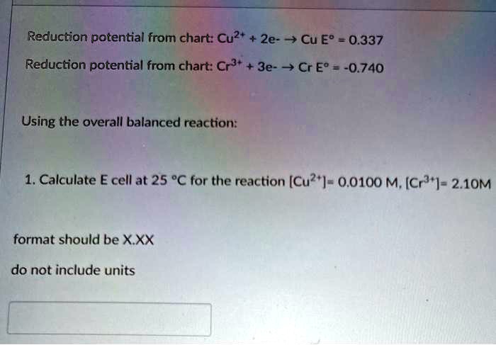 reduction potential from chart cu2 2e cu e 0337 reduction potential ...