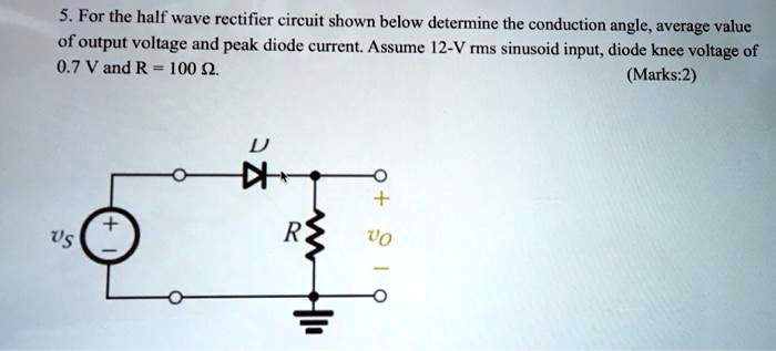 SOLVED: 5. For the half-wave rectifier circuit shown below, determine the conduction angle ...