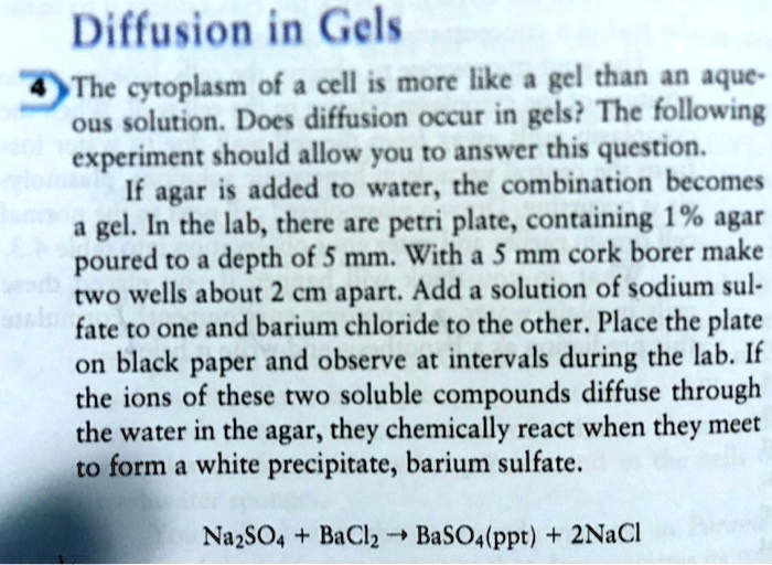 SOLVED: Diffusion in Gels The cytoplasm of a cell is more like gel than ...