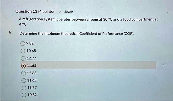 SOLVED: A refrigeration system operates between a room at 30°C and a ...