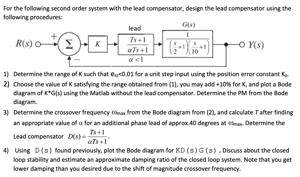SOLVED: For the following second-order system with the lead compensator, design the lead ...