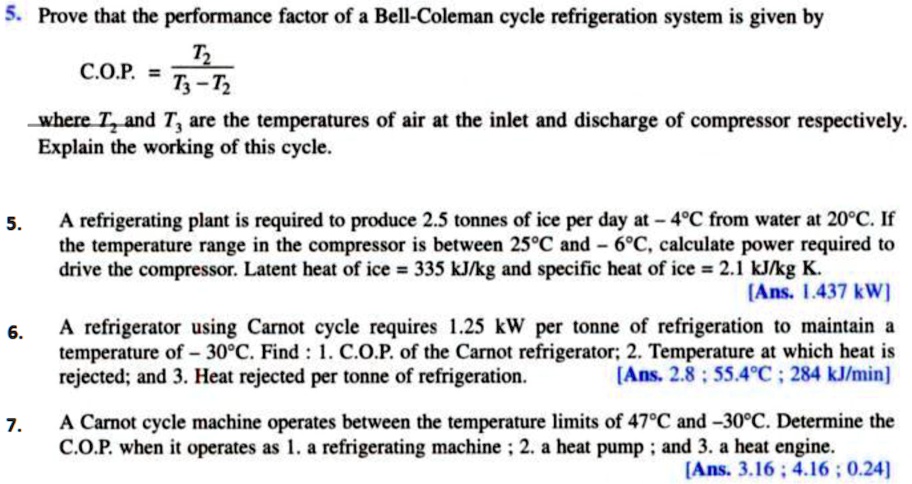 prove that the performance factor of a bell coleman cycle refrigeration ...