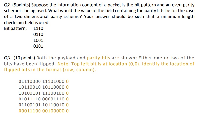 Q2 5points Suppose The Information Content Of A Packet Is The Bit Pattern And An Even Parity 