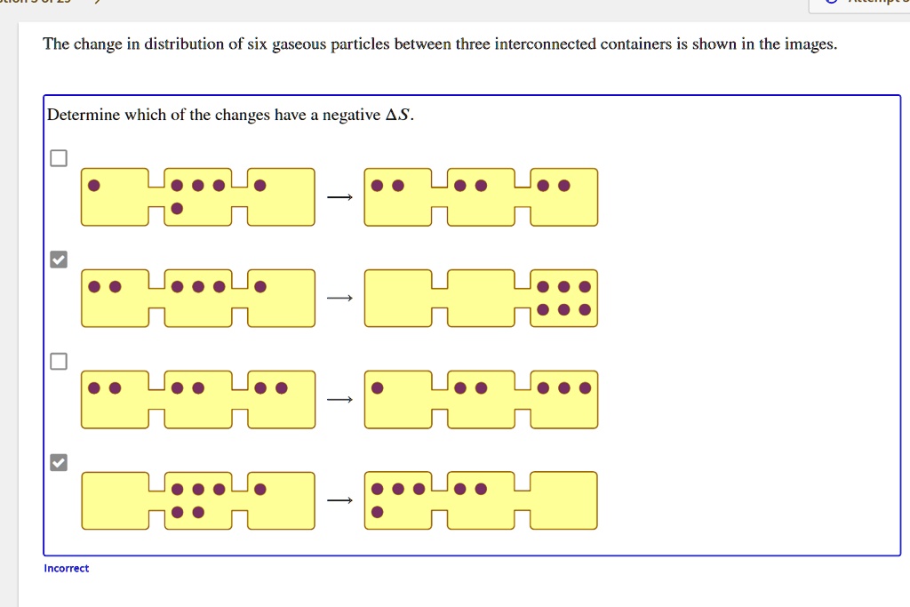 the change in distribution of six gaseous particles between three ...