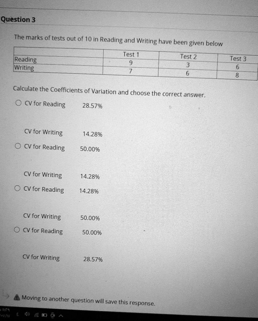 question 3 the marks of tests out of 10 in reading and writing have ...