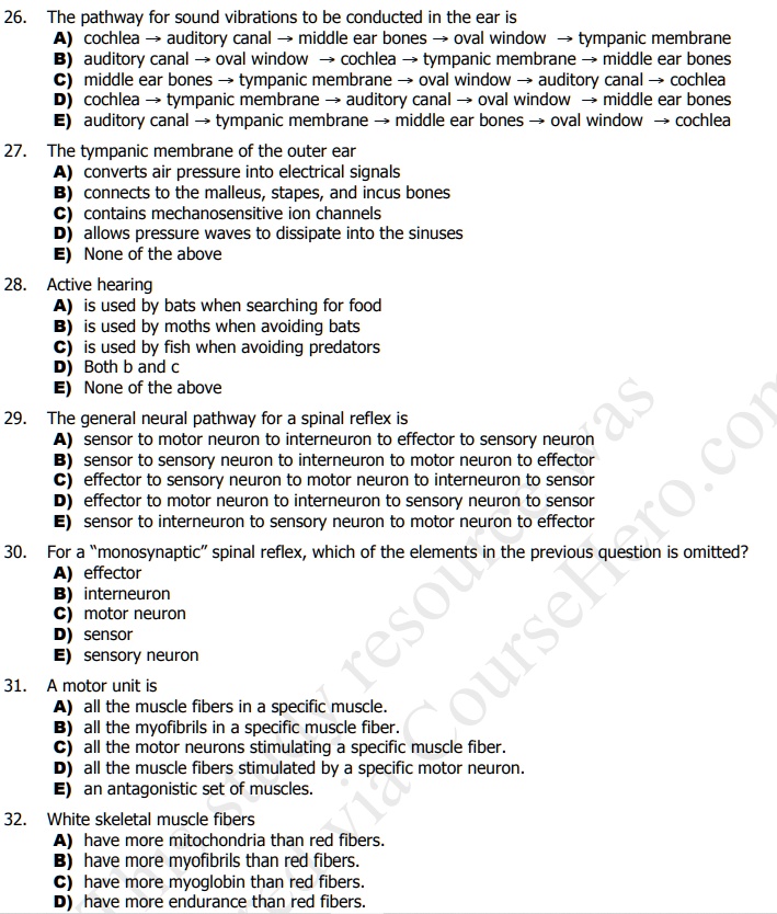 SOLVED: 26. The pathway for sound vibrations to be conducted in the ear ...