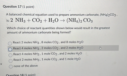 a balanced chemical equation used to prepare ammonium carbonate nh42co3 ...