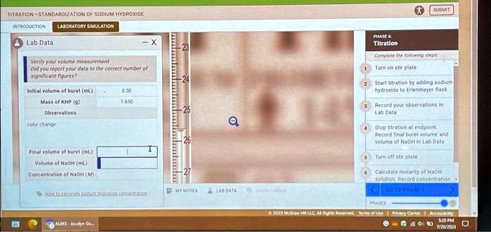titration standardization of sodium hydroxide introduction lab data laboratory simulation verify ...