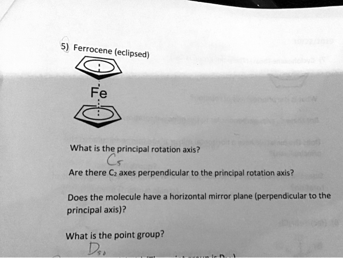 SOLVED: Ferrocene (eclipsed) Fe What is the principal rotation axis ...