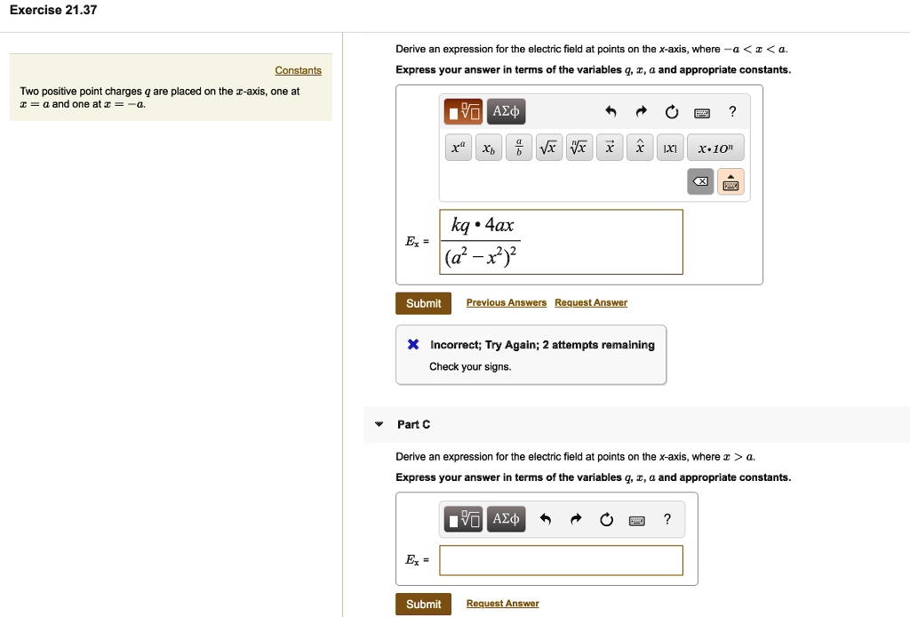 SOLVED: Exercise 21.37 Derive an expression for the electric field at points on the x-axis, where
