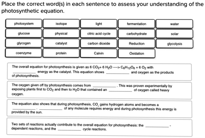 SOLVED: Photosystem Isotope Biology Element Wallet Glucose Physical ...