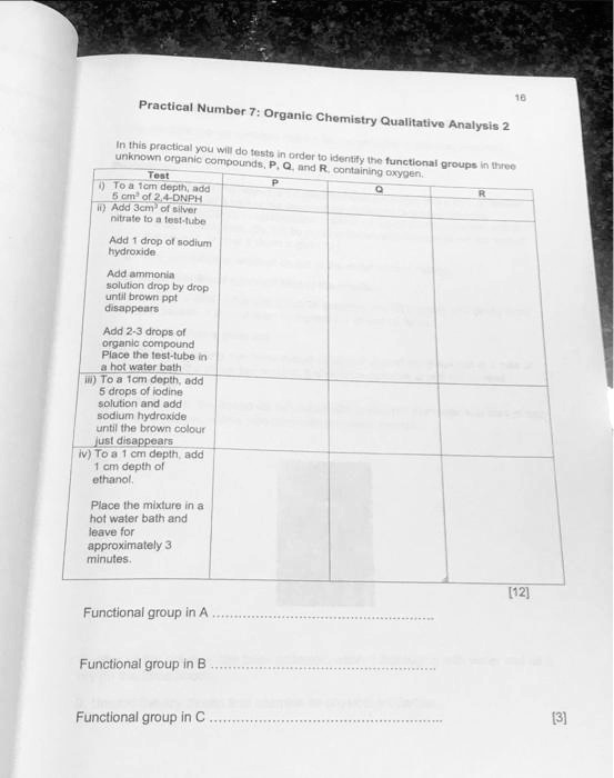 SOLVED: Texts: 16 Practical Number 7: Organic Chemistry Qualitative ...