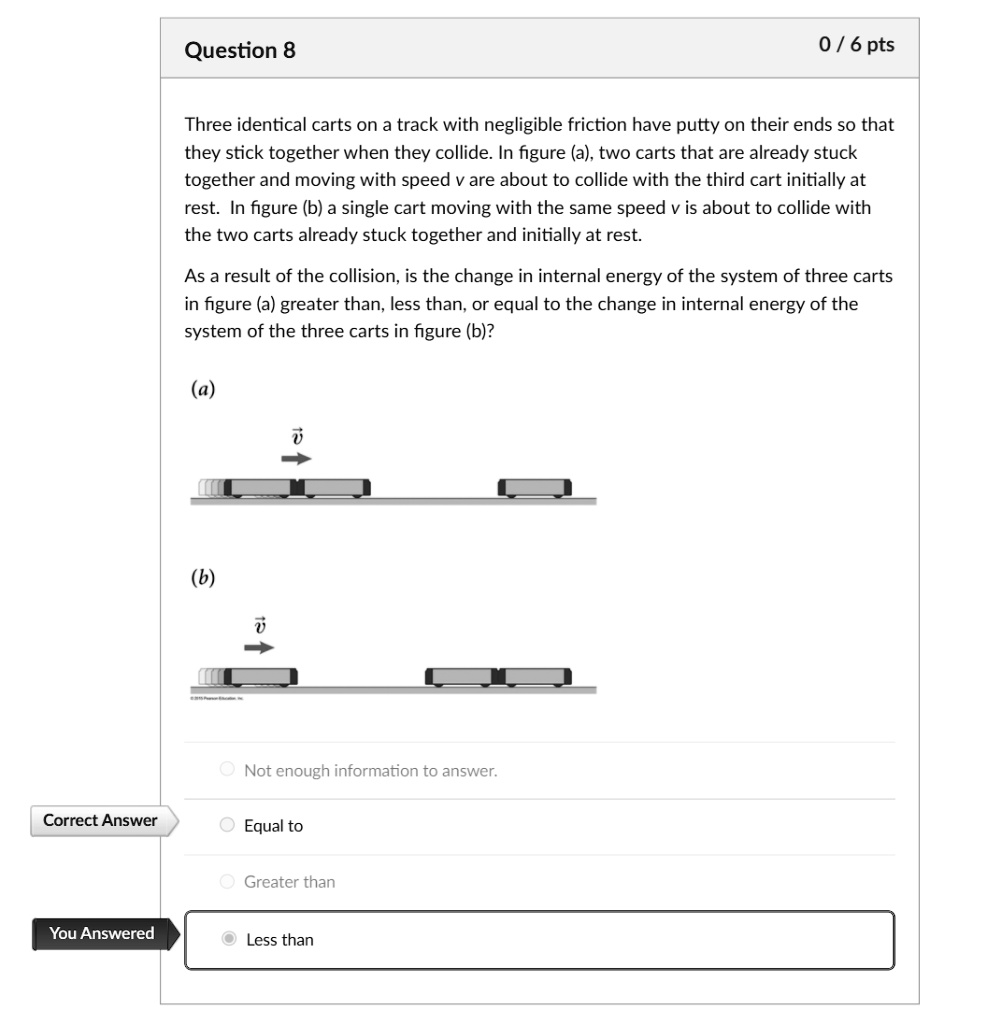 question 8 0 6 pts three identical carts on a track with negligible friction have putty on their ...