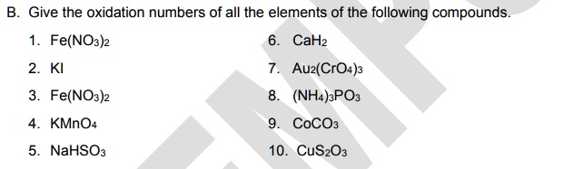 SOLVED:Give the oxidation numbers of all the elements of the following ...