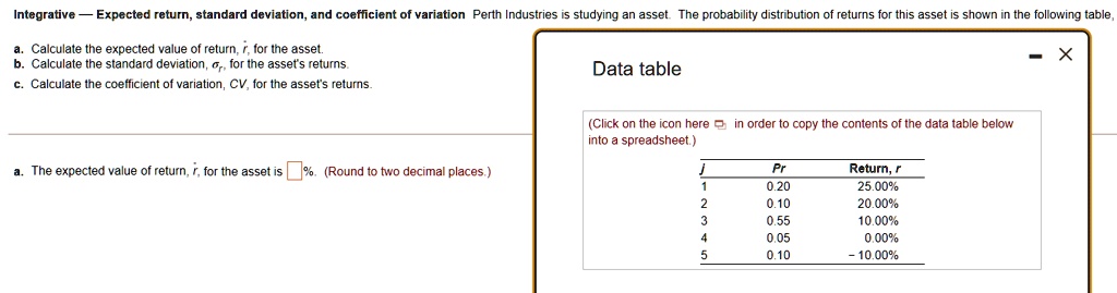 SOLVED: Integrative –Expected return,standard deviation,and coefficient ...