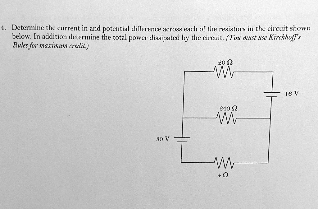 determine the current in and potential difference across each of the ...