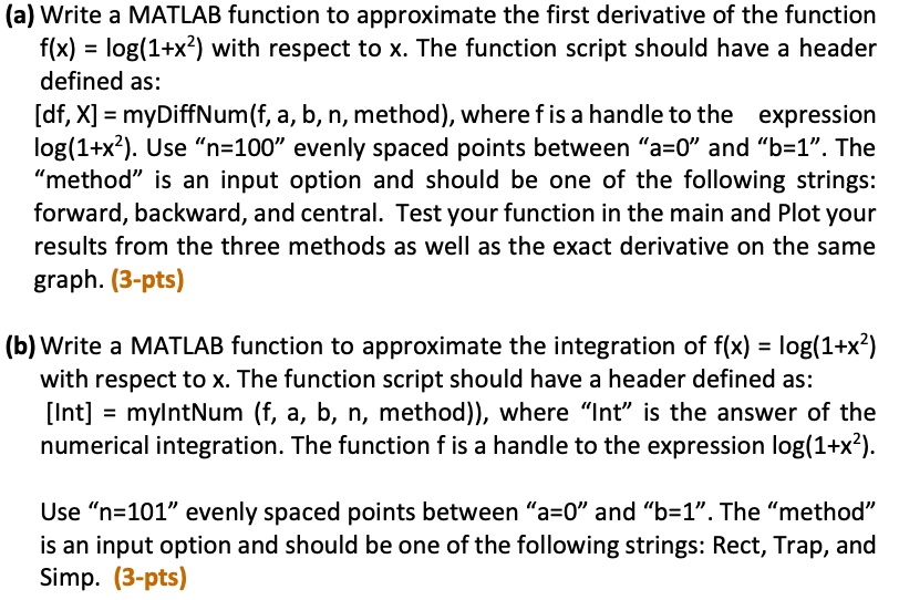 Solved A Write A Matlab Function To Approximate The First Derivative