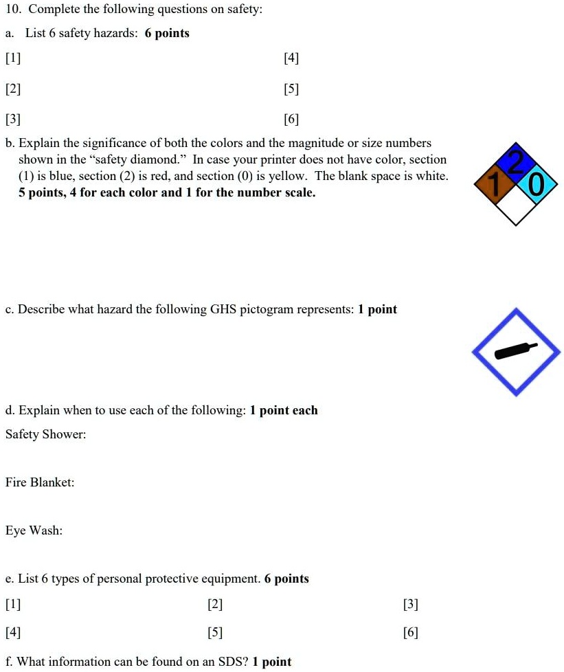 10 complete the following questions on safety list 6 safety hazards ...