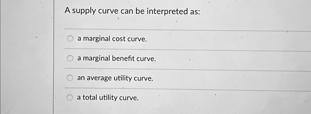 SOLVED: A supply curve can be interpreted as: a marginal cost curve. a ...