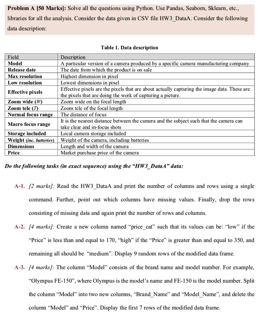 Solve It Using Python Data Cant Be Upload Writhe The Code And Screenshot The Page Problem A 50