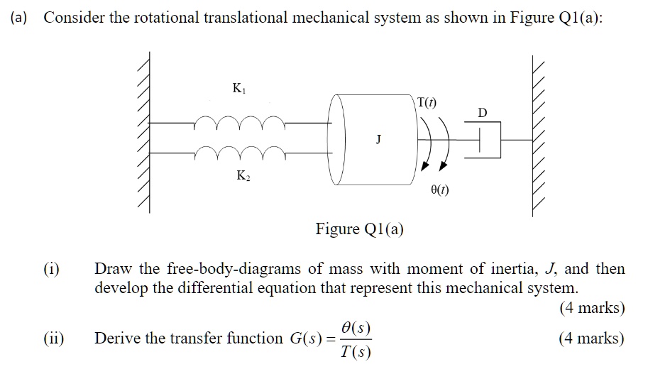 SOLVED: (a) Consider the rotational translational mechanical system as shown in Figure Q1(a ...