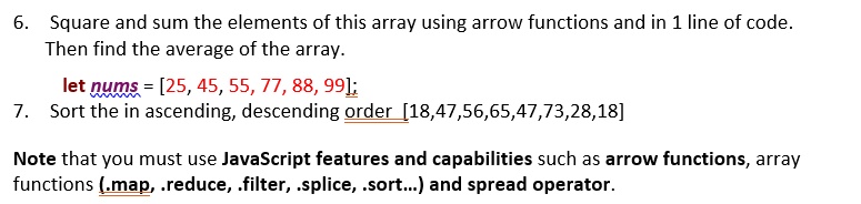 Solved Square And Sum The Elements Of This Array Using Arrow Functions And In 1 Line Of Code