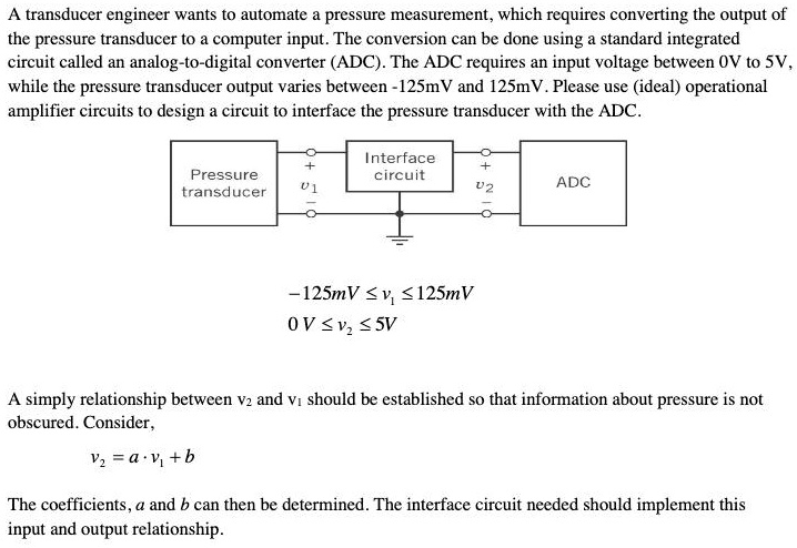 SOLVED: A transducer engineer wants to automate pressure measurement, which requires converting ...