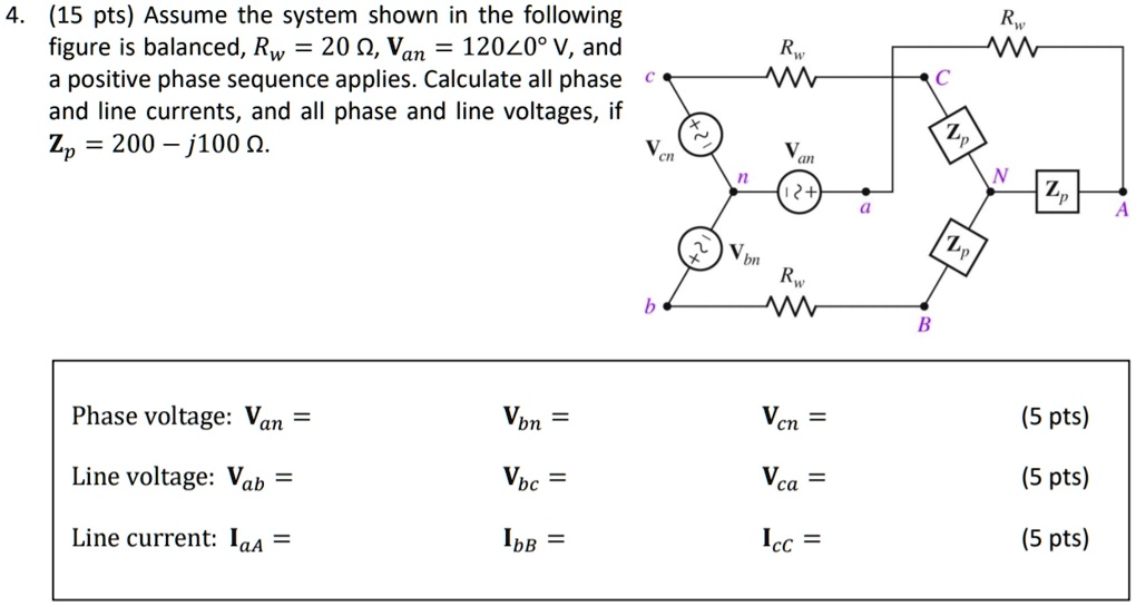 assume the system shown in the following figure is balanced rw 20 van 1200 v and a positive ...