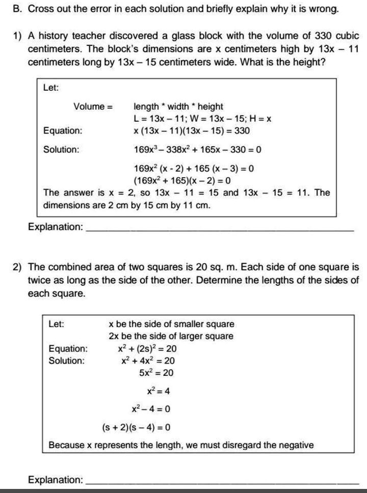Pa help po pleasehuhu B. Cross out the error in each solution and ...