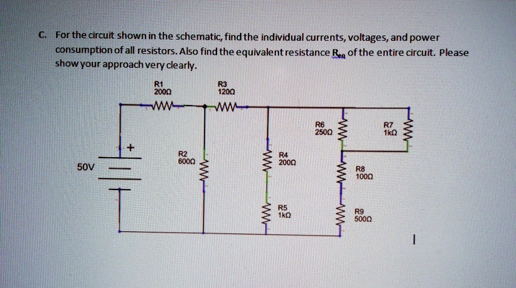 SOLVED: For the circuit shown in the schematic, find the individual currents, voltages, and ...