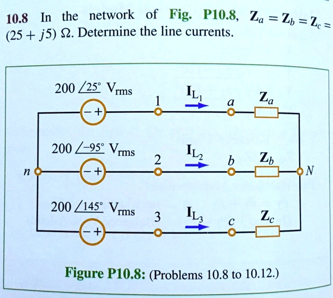 [GET ANSWER] 10.8 In the network of Fig. P10.8, Za = Zb = Zc = (25 + j5 ...
