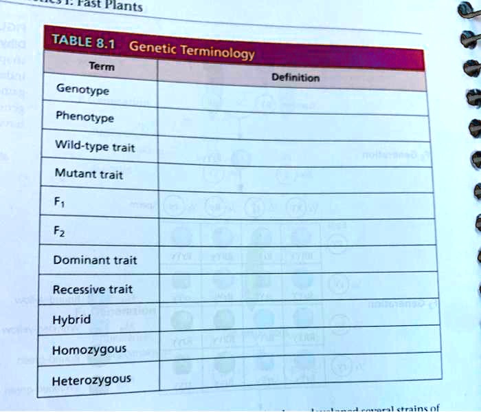 SOLVED: Tas Plants TABLE 8.7 Genetic Terminology Term Detinition ...