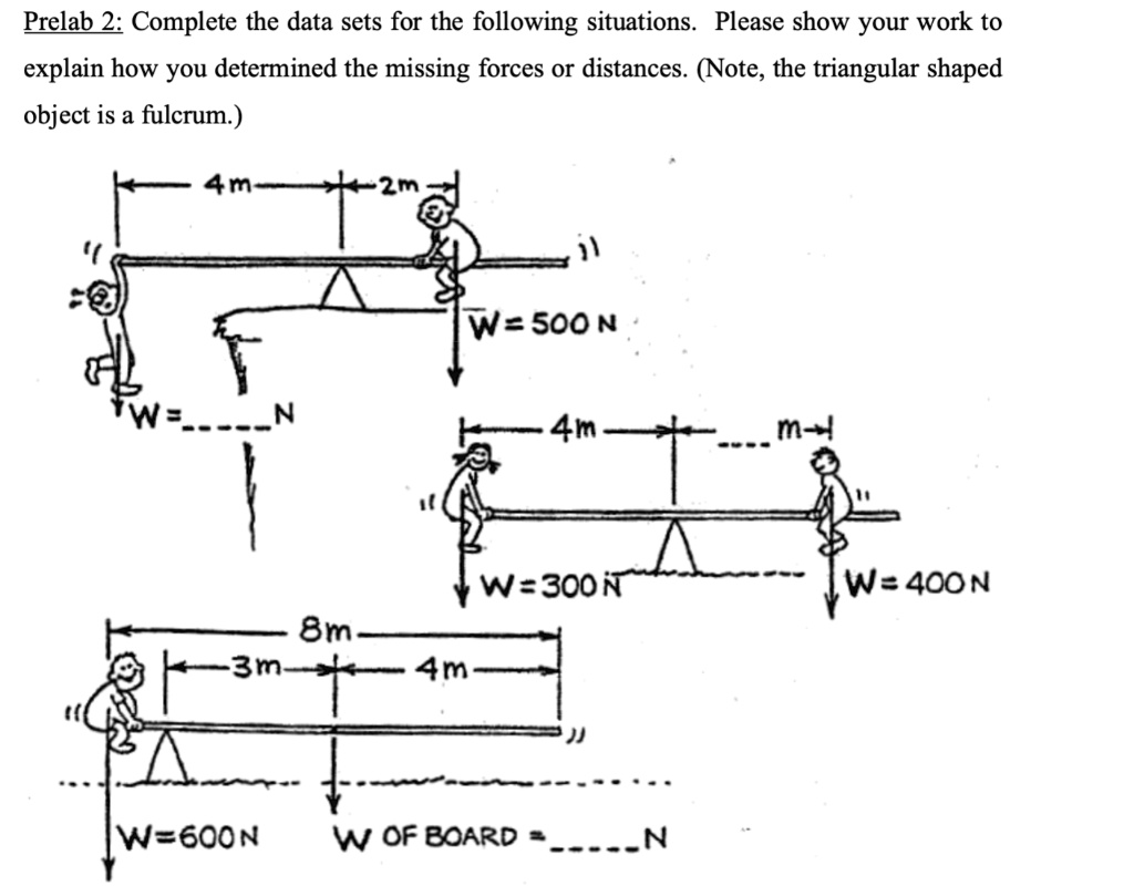 Prelab 2: Complete the data sets for the following situations. Please ...