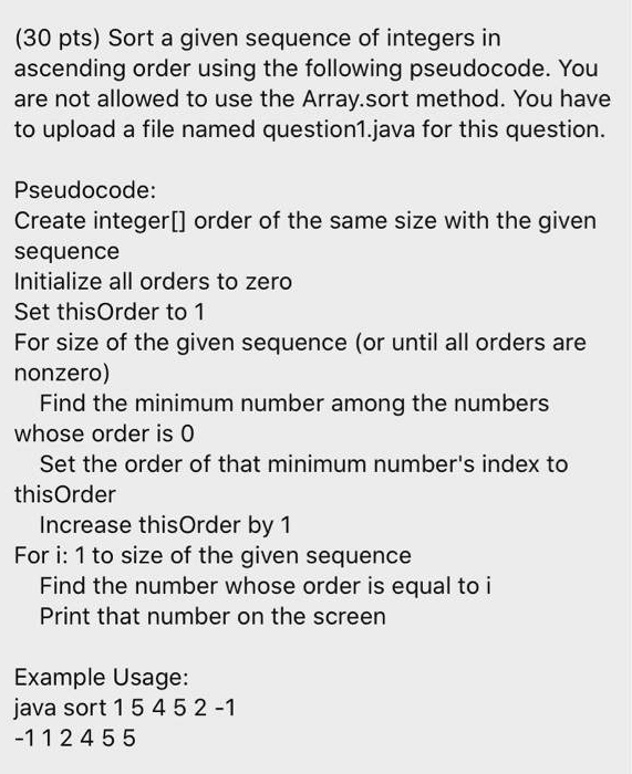 Solved In Java Use Args For Users Input Sort A Given Sequence Of Integers In Ascending Order 1379