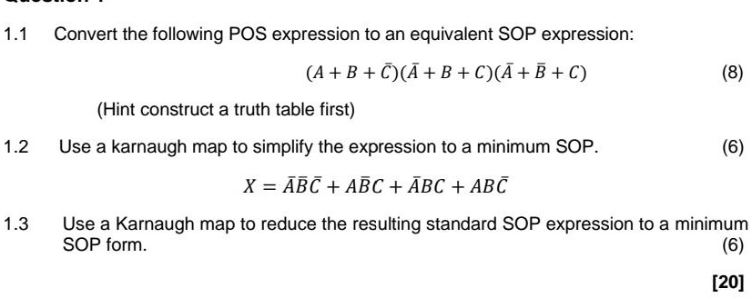 1.1 Convert the following POS expression to an equivalent SOP ...