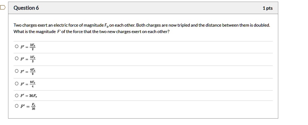 Solved Question 6 1pts Two Charges Exert An Electric Force Of