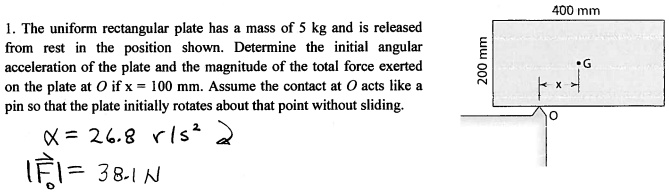 SOLVED: The uniform rectangular plate has a mass of 5 kg and is released from rest in the ...