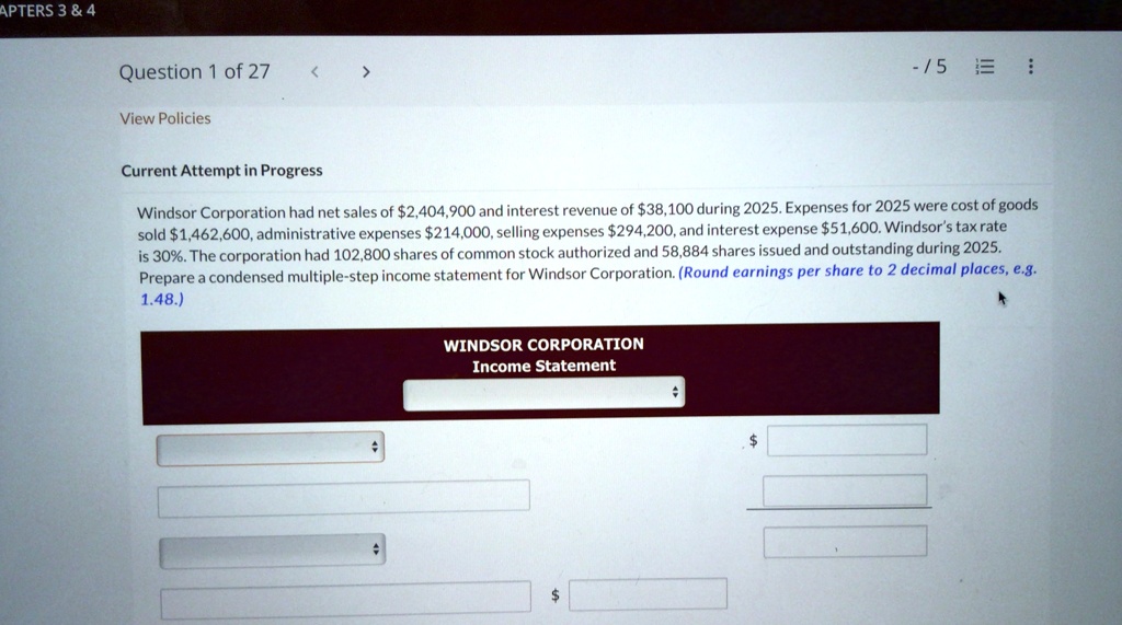 question 1 of 27 view policies current attempt in progress windsor ...