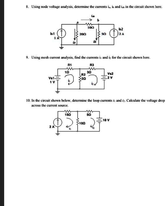 SOLVED: 8. Using node voltage analysis, determine the currents i, ib, and ia in the circuit ...