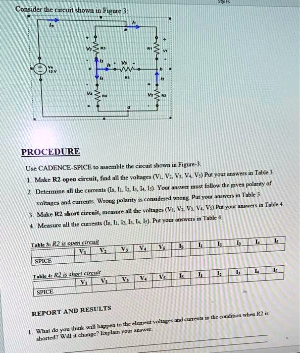 Consider the circuit shown in Figure 3: PROCEDURE Use CADENCE-SPICE to assemble the circuit ...