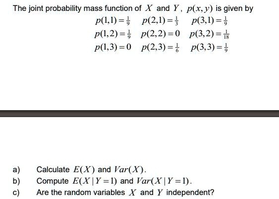 SOLVED: The joint probability mass function of X and Y, p(xy is given ...