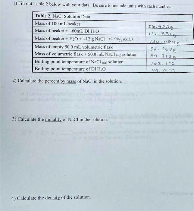 VIDEO solution: 11.90g of NaCl were used. When I try to calculate the percent by mass of NaCl, I ...